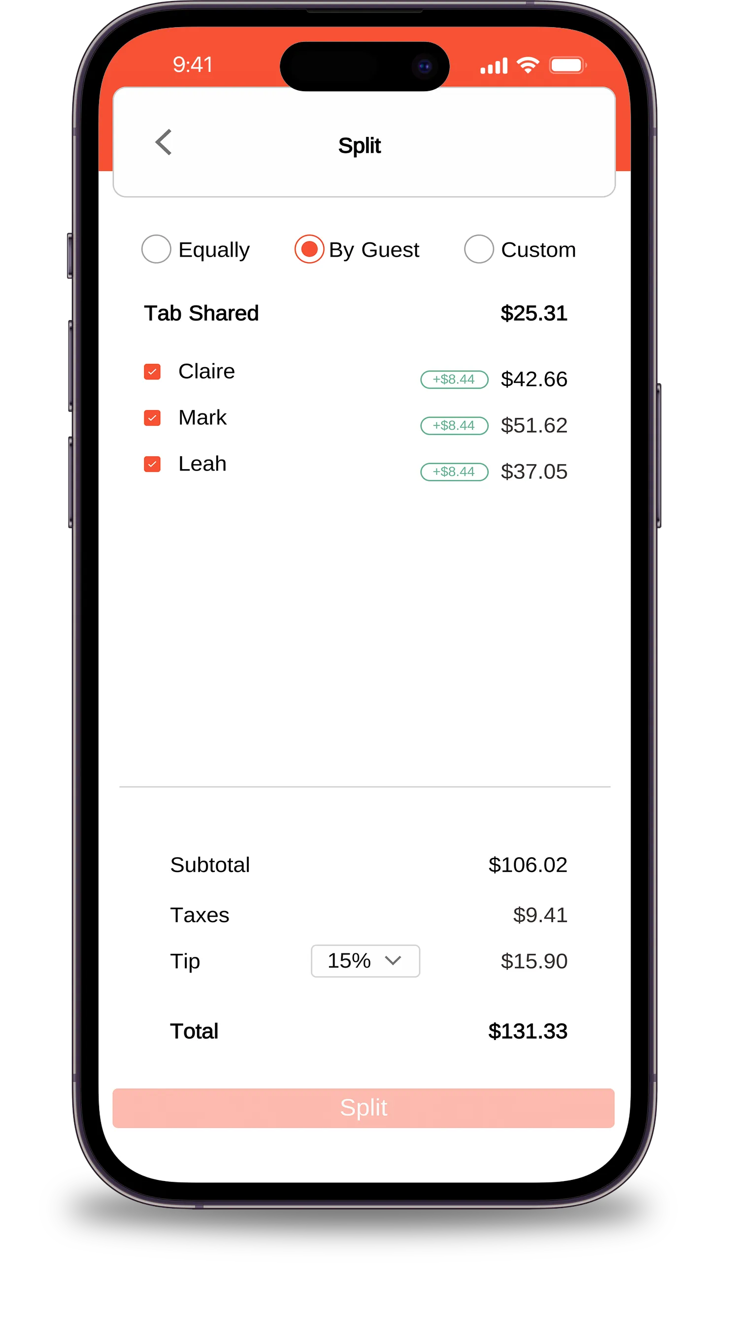 Fasto App for customers - split bill