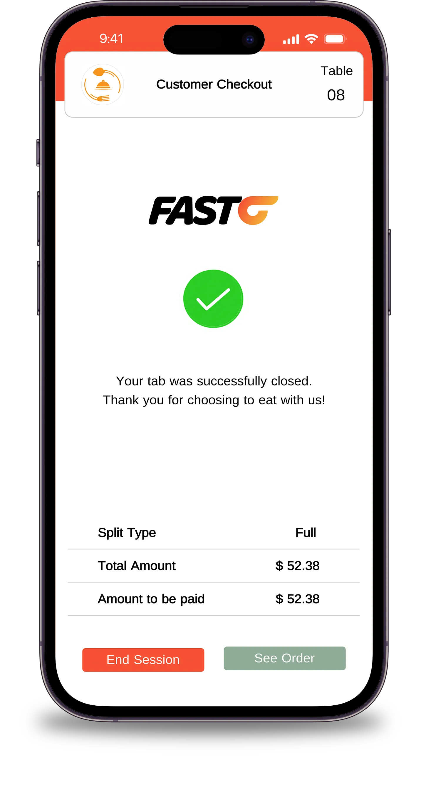 Fasto App for customers - end session